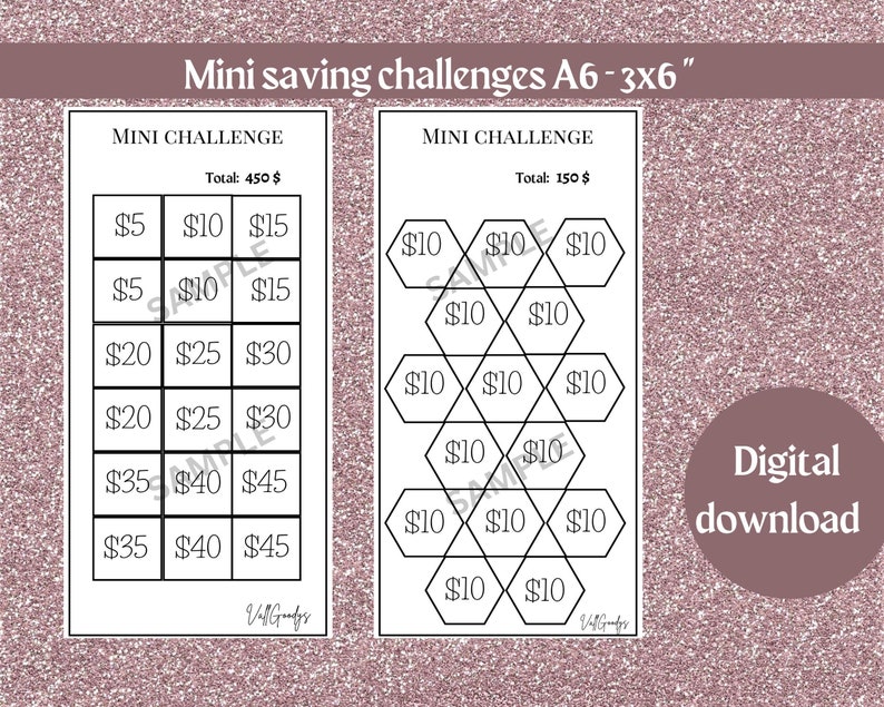 2 Mini Savings Challenges, up to 600, 3x6,digital Download, PDF, Low ...