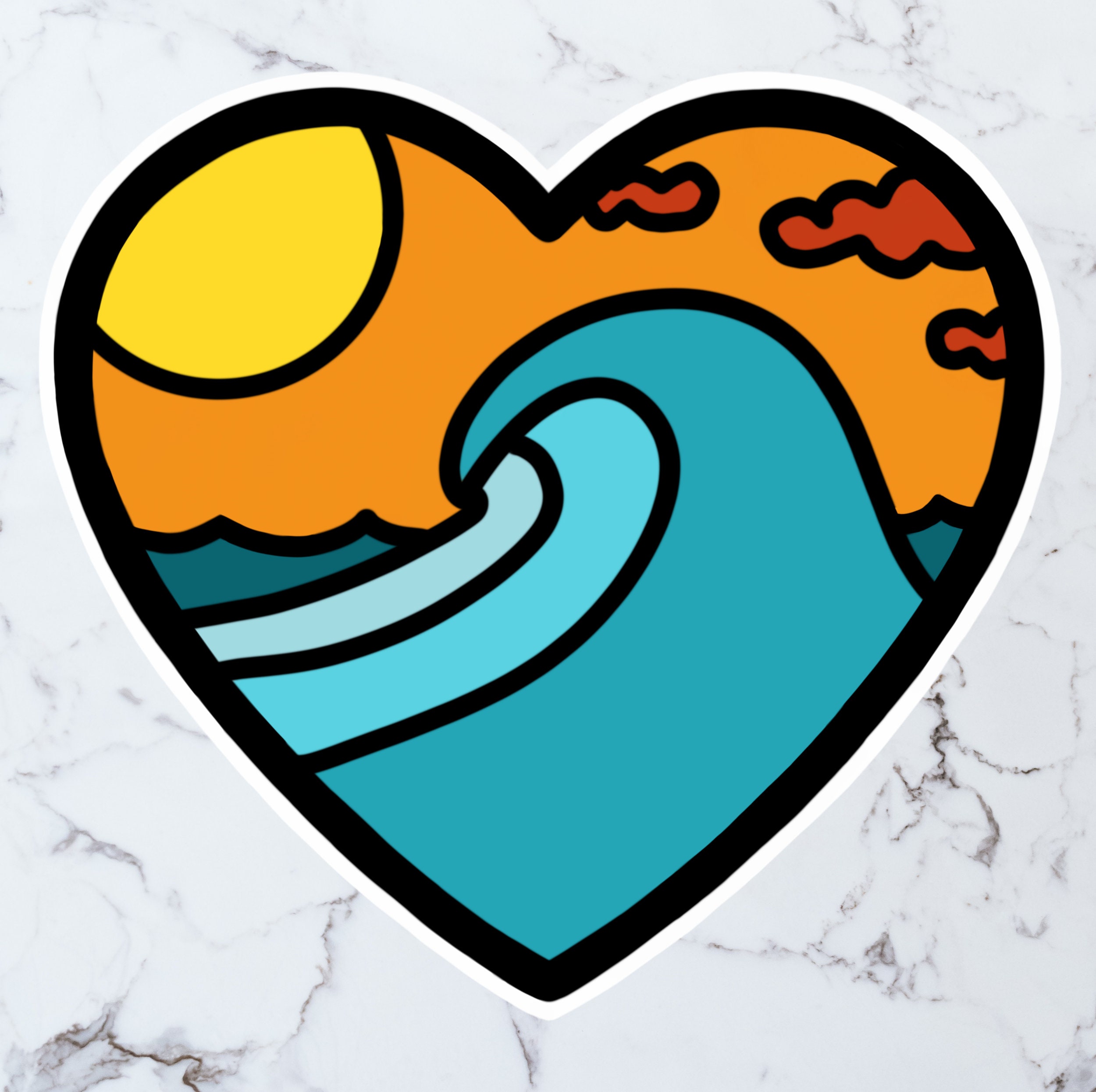 Ocean Wave Heart Laminated Vinyl Sticker | Etsy