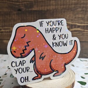 T-rex Clap Dinosaur Laminated Vinyl Sticker - Etsy