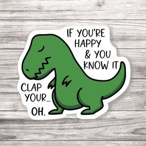 T-rex Clap Dinosaur Laminated Vinyl Sticker - Etsy