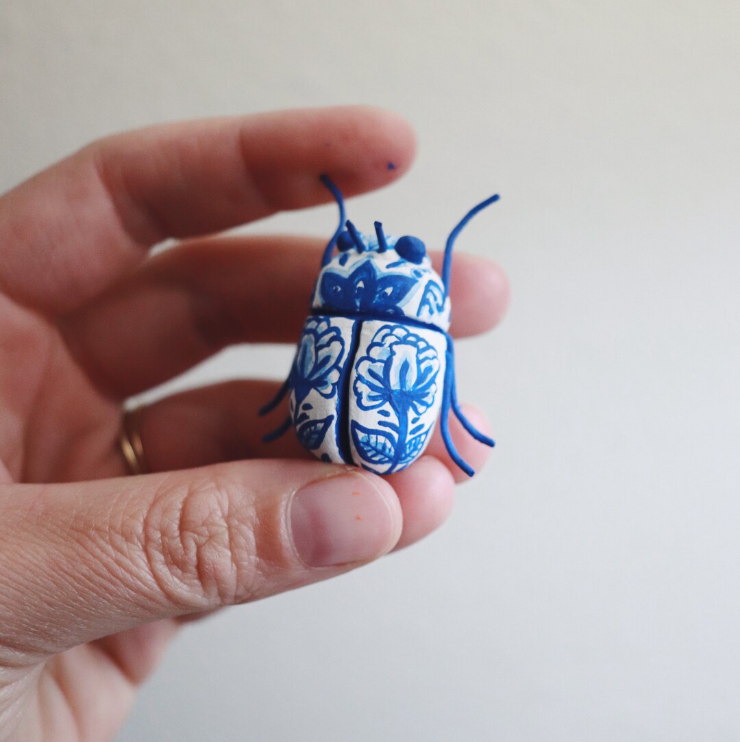 Handmade Delft Pottery Inspired Beetle Magnet Polymer Clay and Wire ...