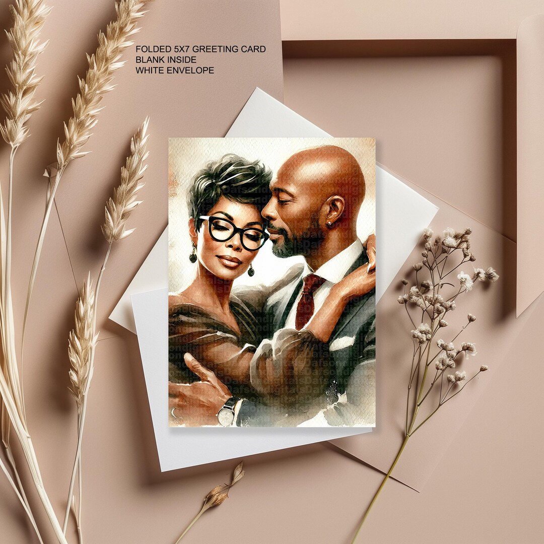 Black Couple Folded Greeting Card African American Man and Woman Card ...