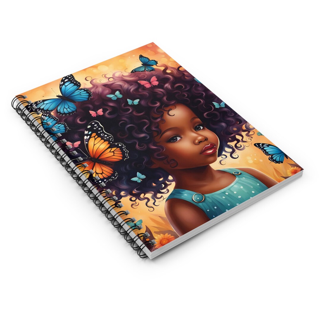 African American Girl With Butterflies Spiral Notebook - Ruled Line ...
