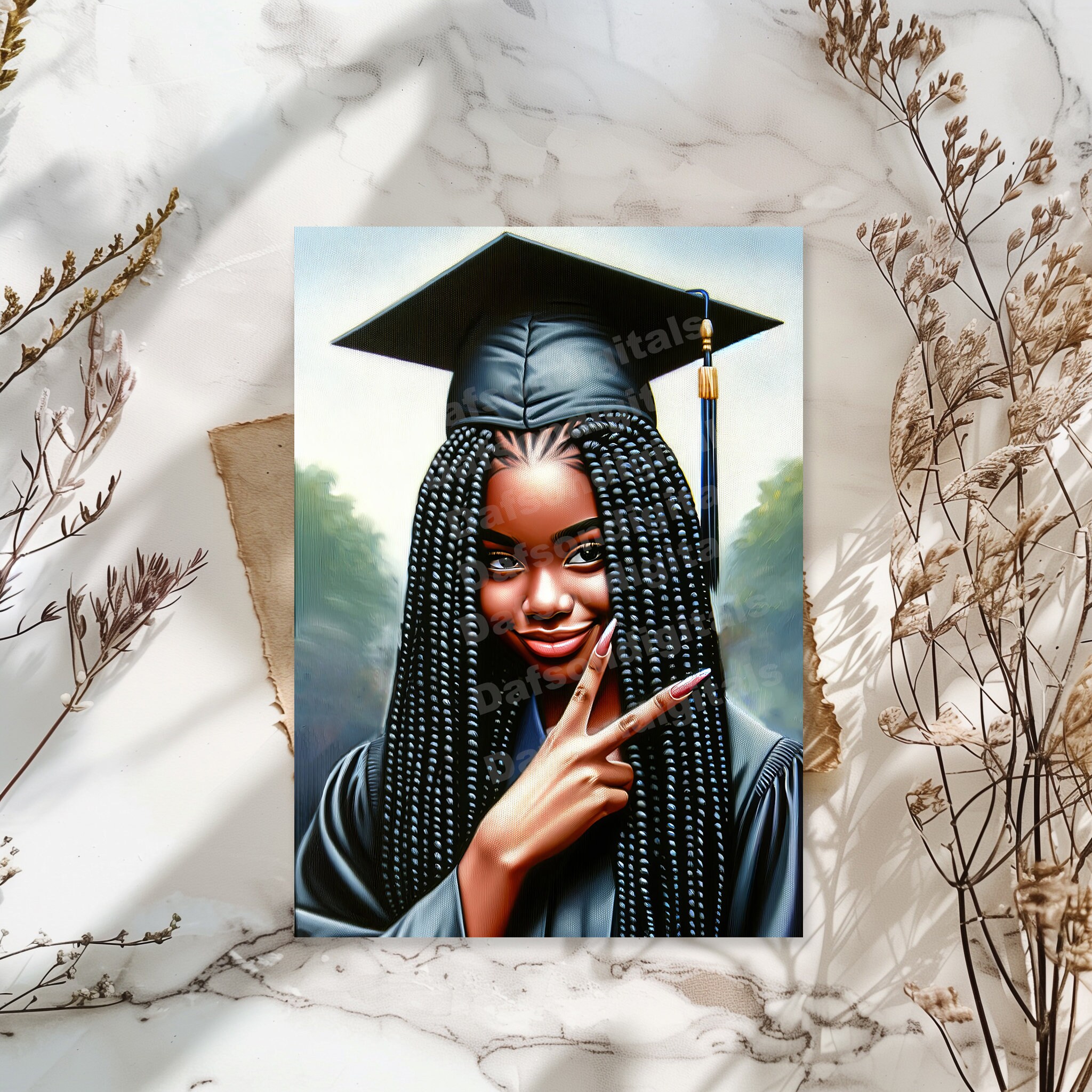 African American Girl With Braids 5x7 Folded Graduate Greeting Card ...