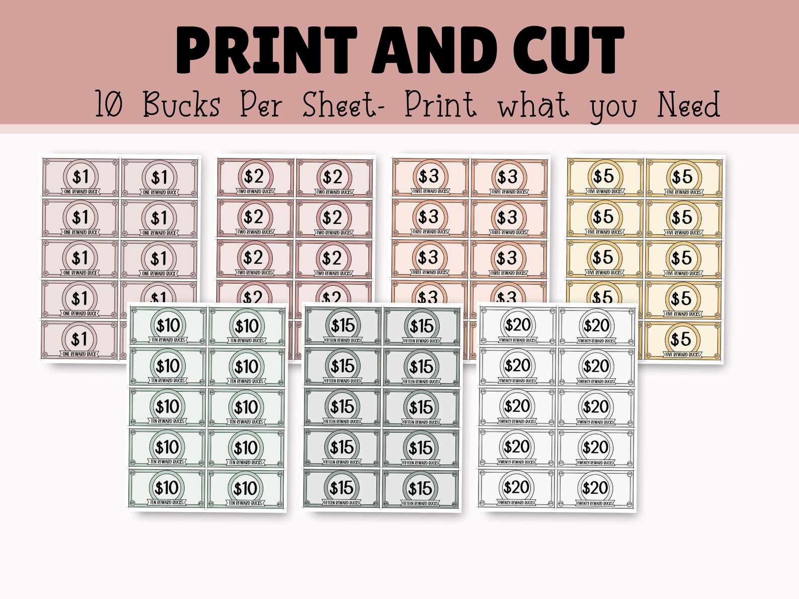 Earth Tones Editable Kids Reward Chart With Reward Bucks Allowance ...