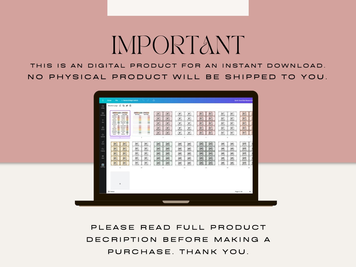 Earth Tones Editable Kids Reward Chart With Reward Bucks Allowance ...