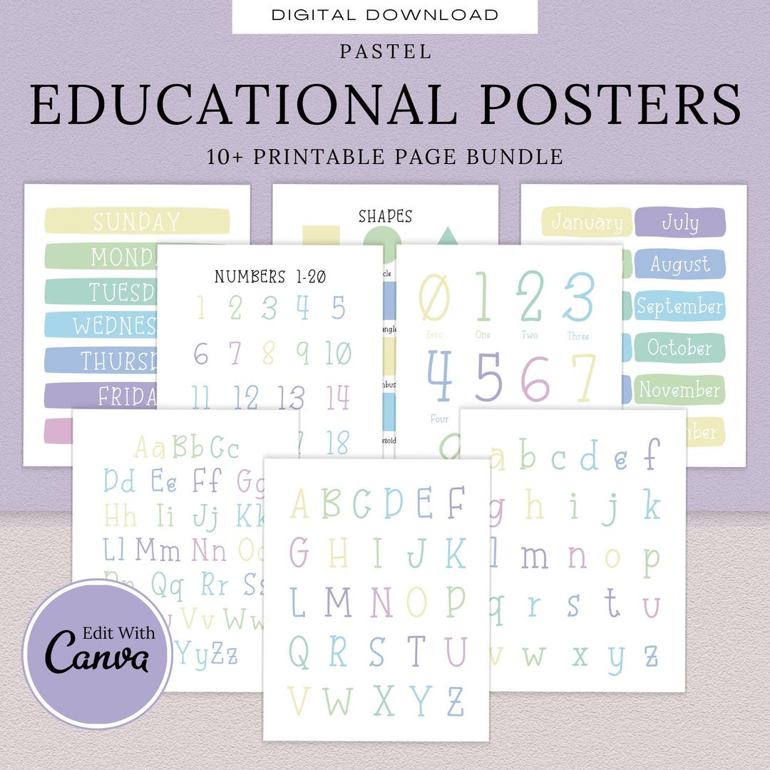 Pastel Boho Educational Poster, Playroom Wall Décor, Homeschool Prints ...