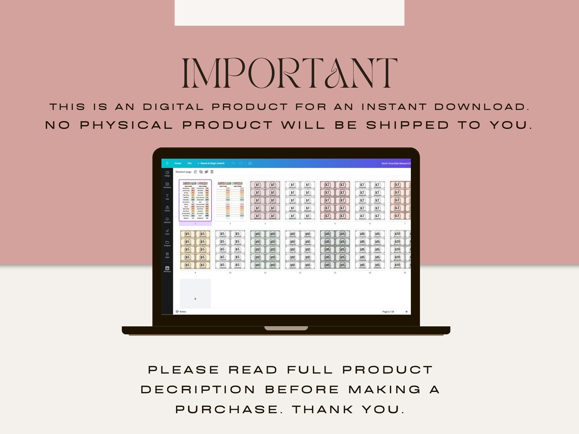 Earth Tones Editable Kids Reward Chart With Reward Bucks Allowance ...