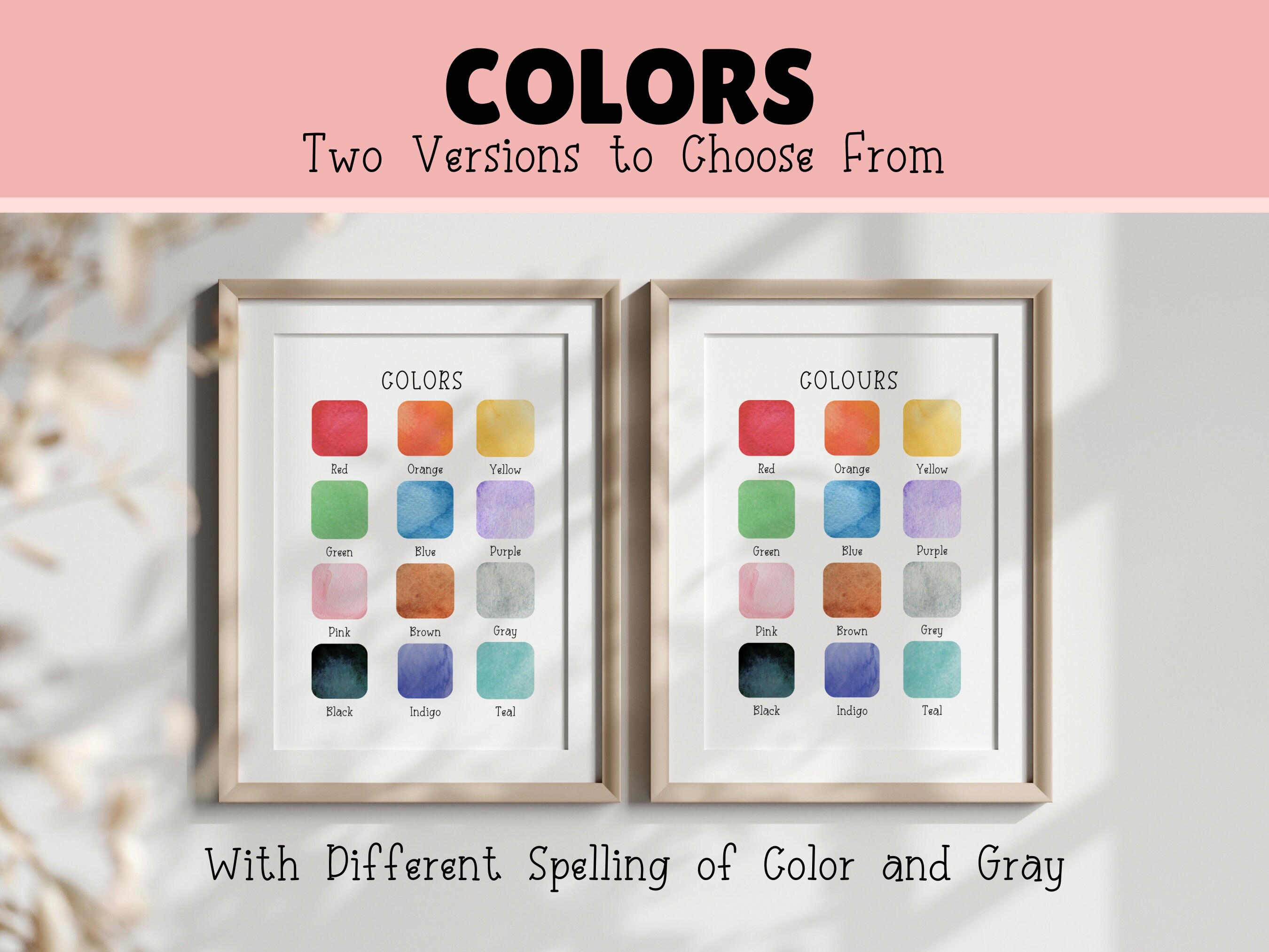 Pink and Green Boho Educational Poster, Playroom Wall Décor, Homeschool ...