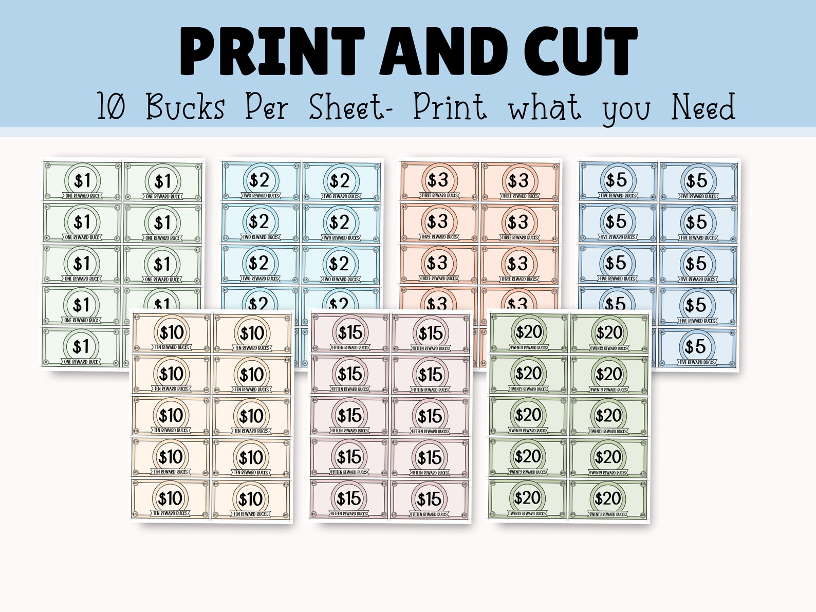 Orange, Green and Blue Editable Kids Reward Chart With Reward Bucks ...