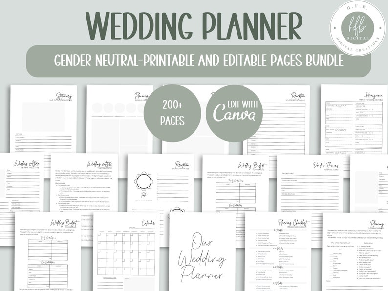 Gender-neutral Printable Wedding Planner Editable Planning - Etsy