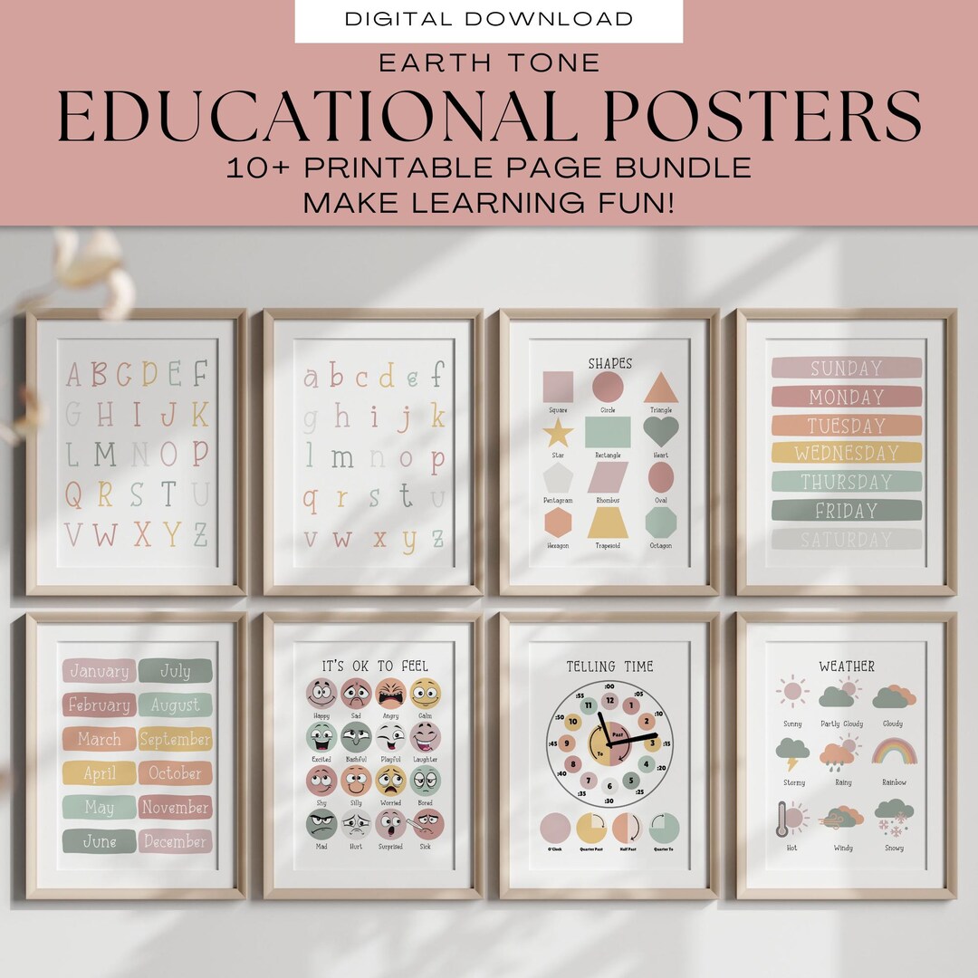 Earth Tone Boho Educational Poster, Playroom Wall Décor, Homeschool ...