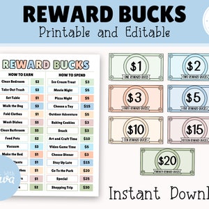 Orange, Green and Blue Editable Kids Reward Chart With Reward Bucks ...