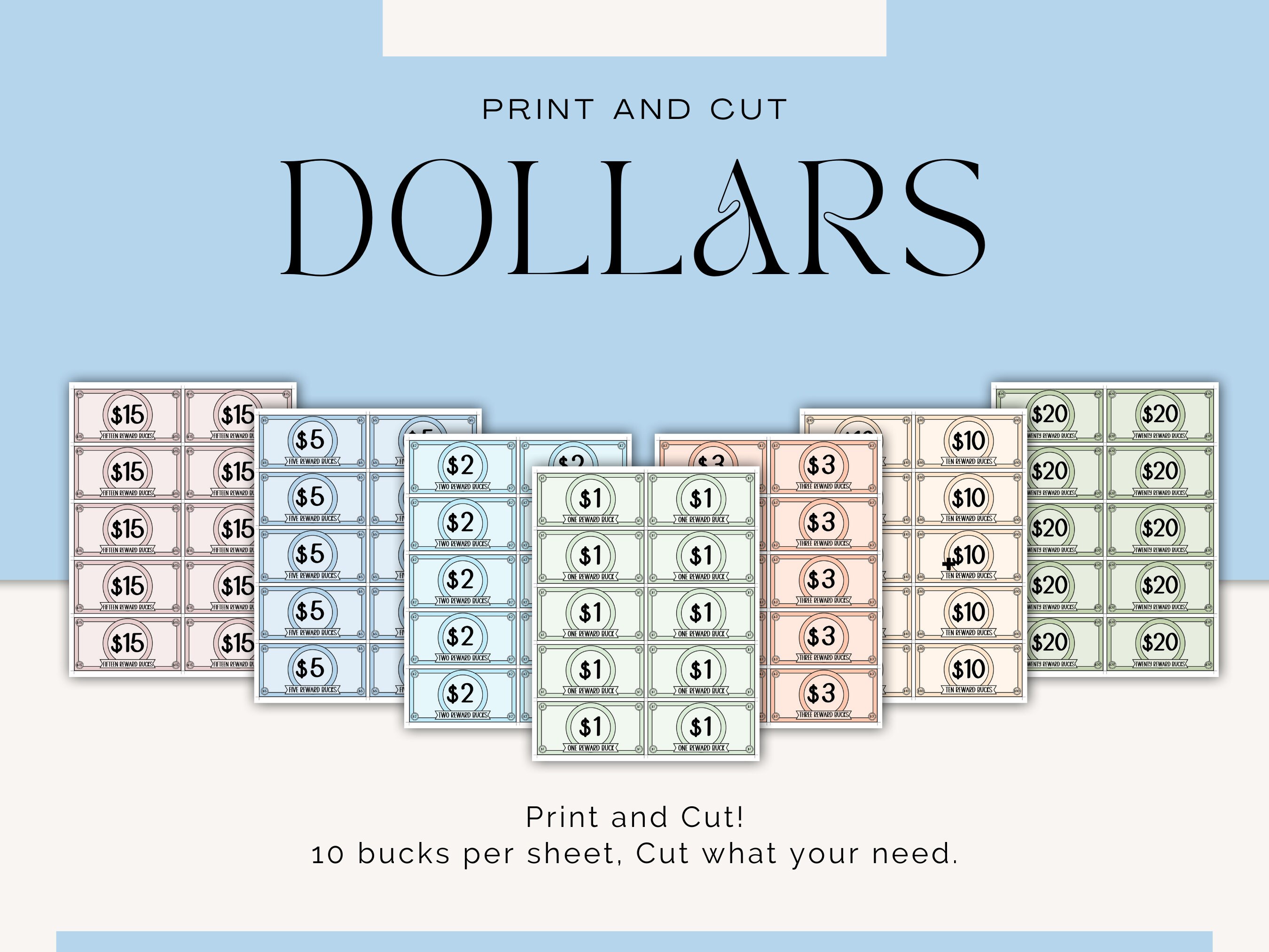 Orange, Green and Blue Editable Kids Reward Chart With Reward Bucks ...