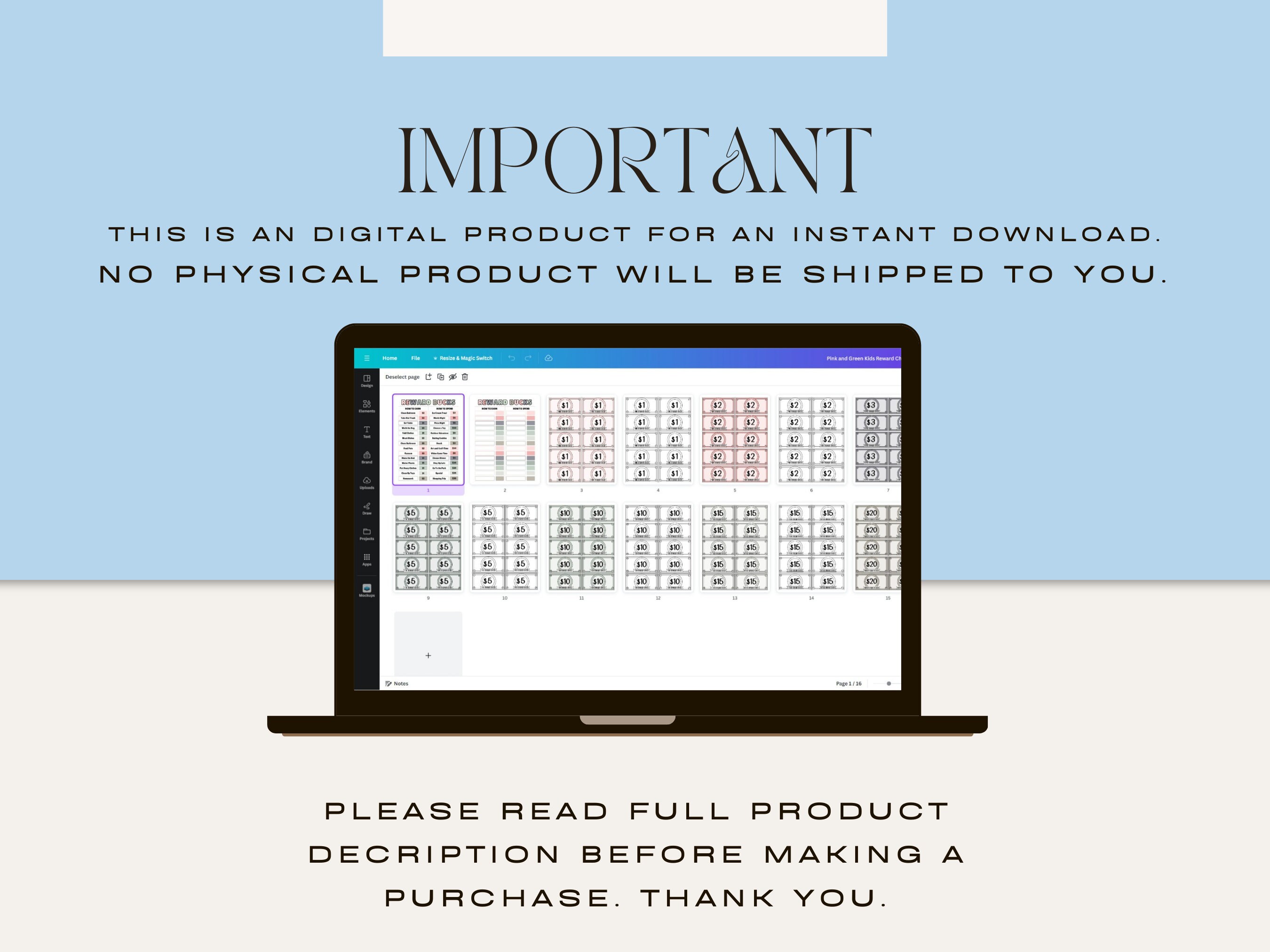 Orange, Green and Blue Editable Kids Reward Chart With Reward Bucks ...