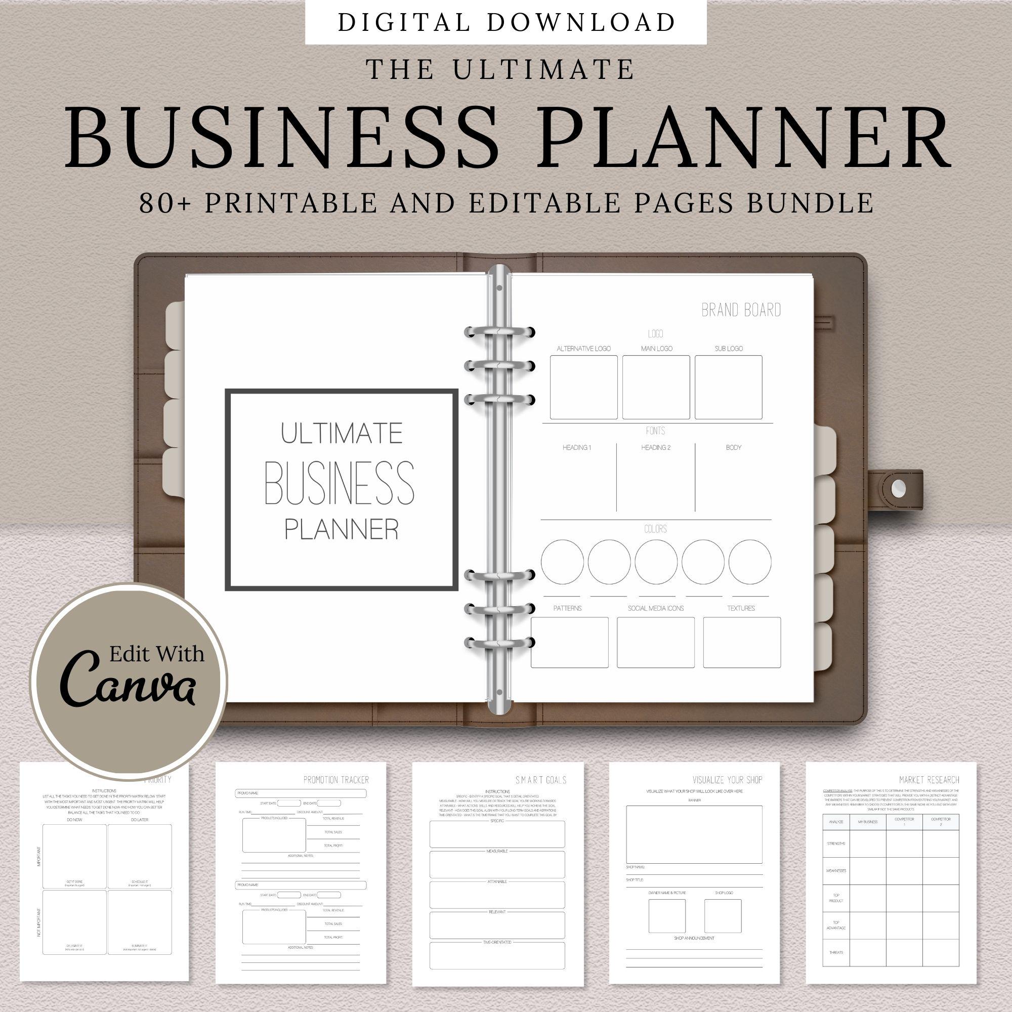 Minimalist Editable Business Planner, Printable Business Planner Bundle ...