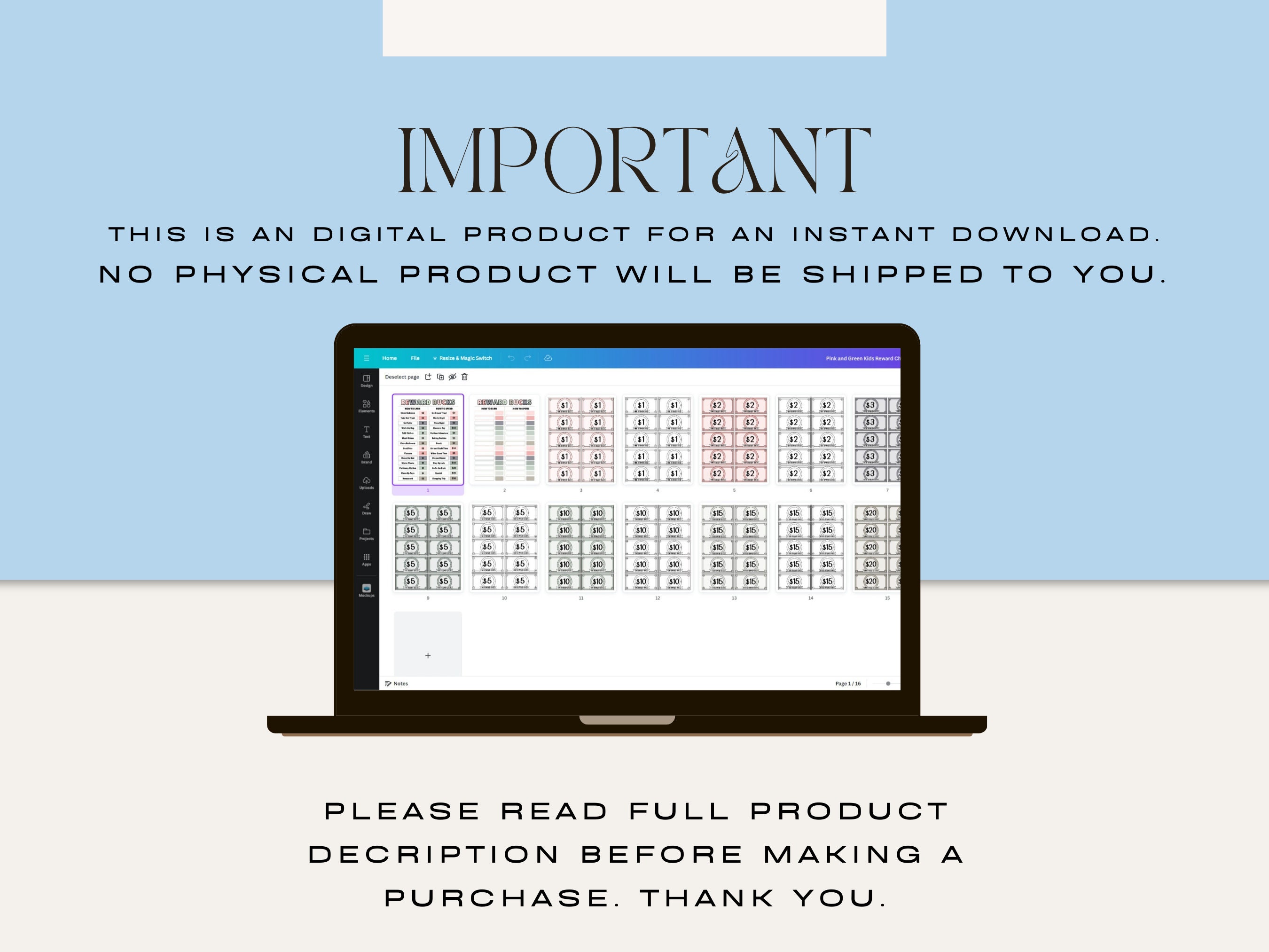 Orange, Green and Blue Editable Kids Reward Chart With Reward Bucks ...
