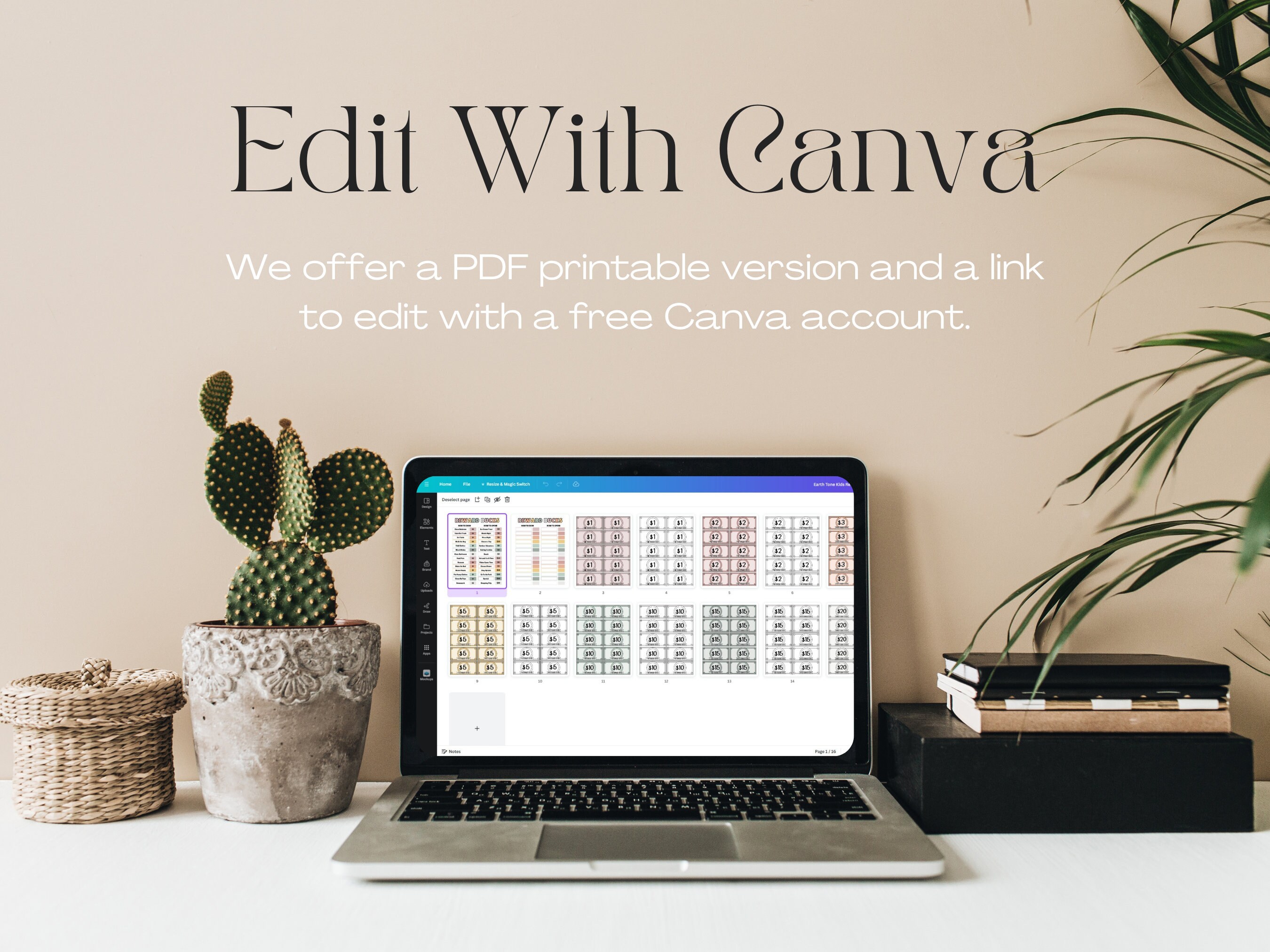 Earth Tones Editable Kids Reward Chart With Reward Bucks Allowance ...