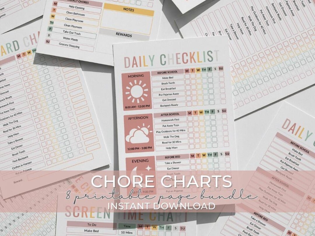 Earth Tones Editable Kids Chore Charts, Rewards and Allowance | Daily ...
