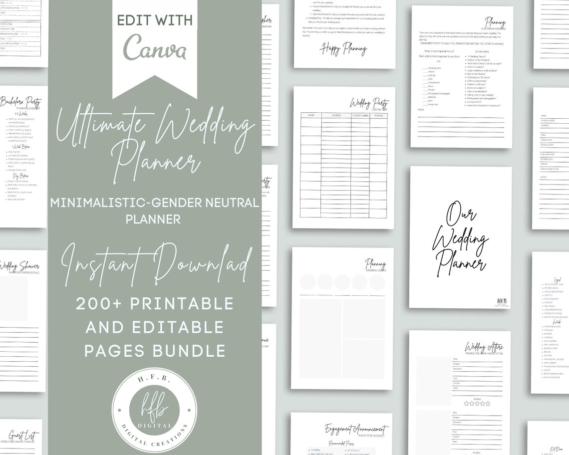 Gender-neutral Printable Wedding Planner Editable Planning - Etsy