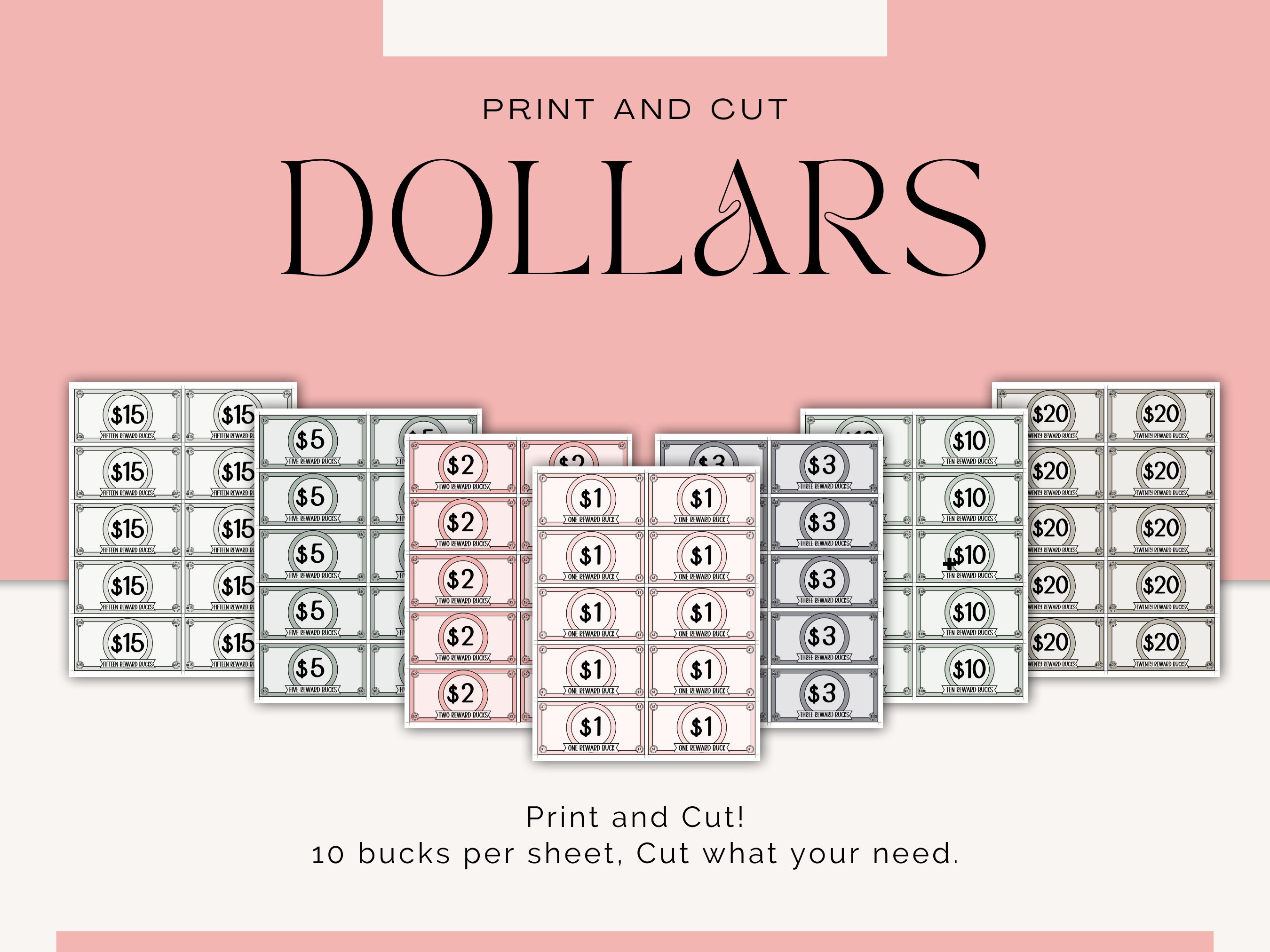 Pink and Green Editable Kids Reward Chart With Reward Bucks Allowance ...