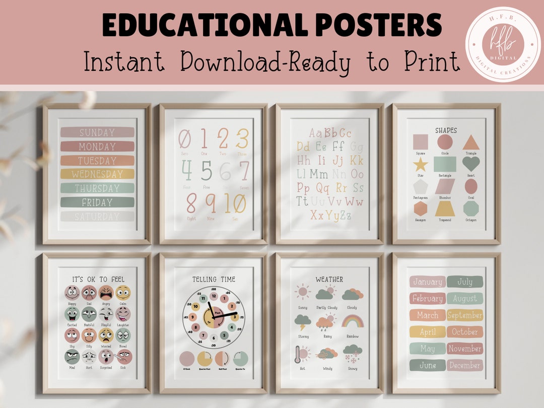 Earth Tone Boho Educational Poster, Playroom Wall Décor, Homeschool ...