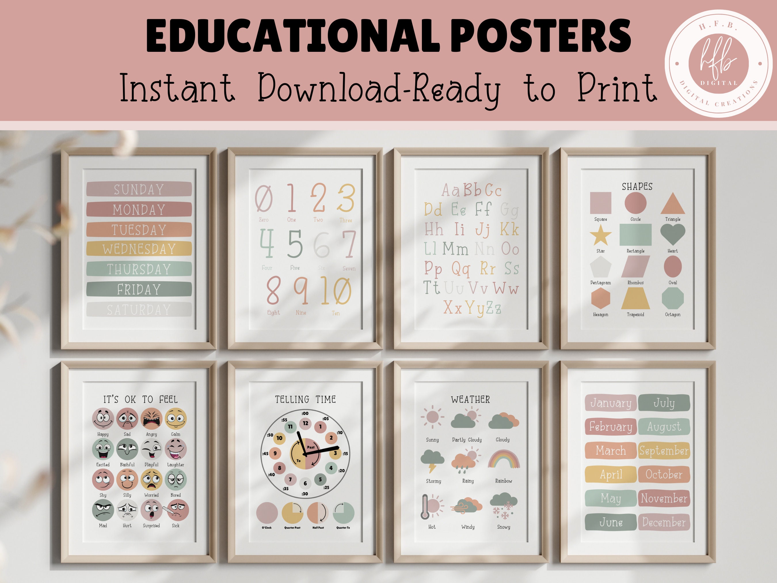 Earth Tone Boho Educational Poster, Playroom Wall Décor, Homeschool ...
