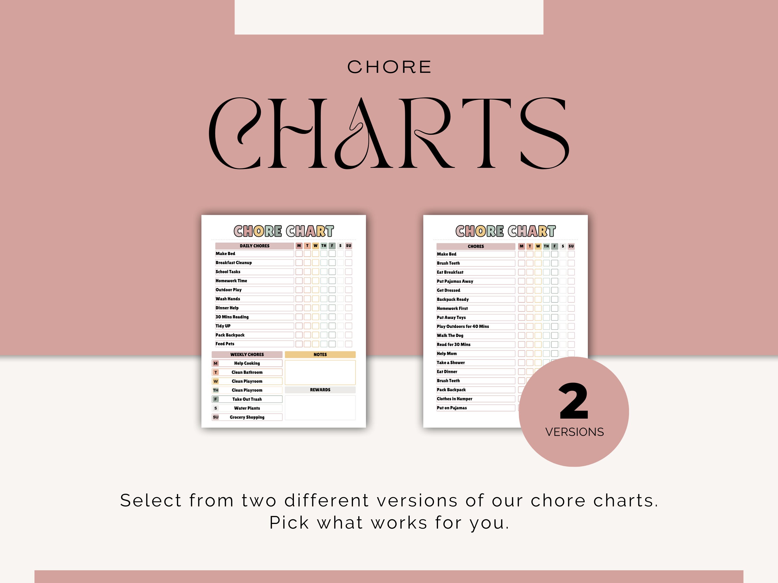 Earth Tones Editable Kids Chore Charts, Rewards and Allowance Daily ...