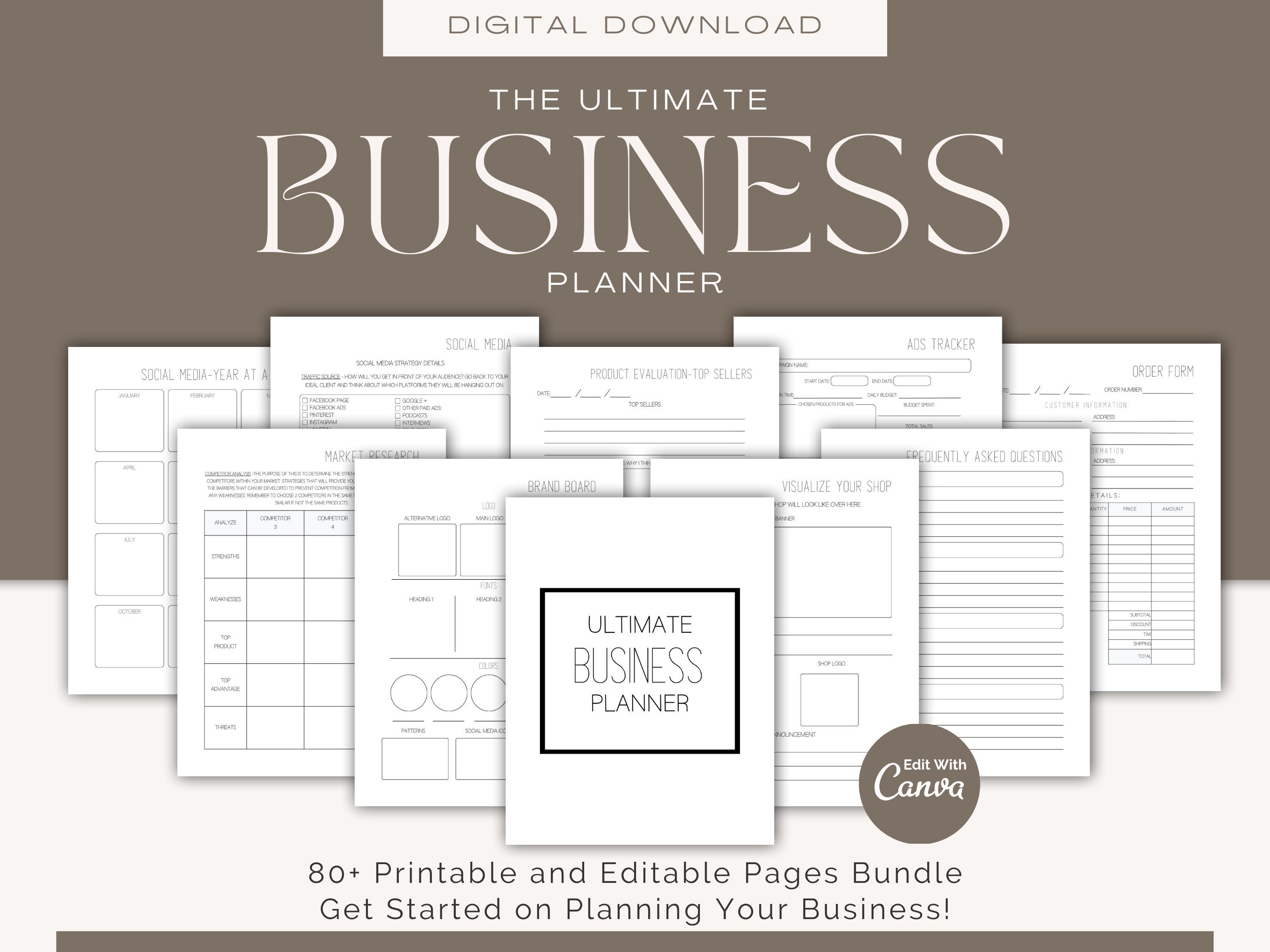 Minimalist Editable Business Planner, Printable Business Planner Bundle ...