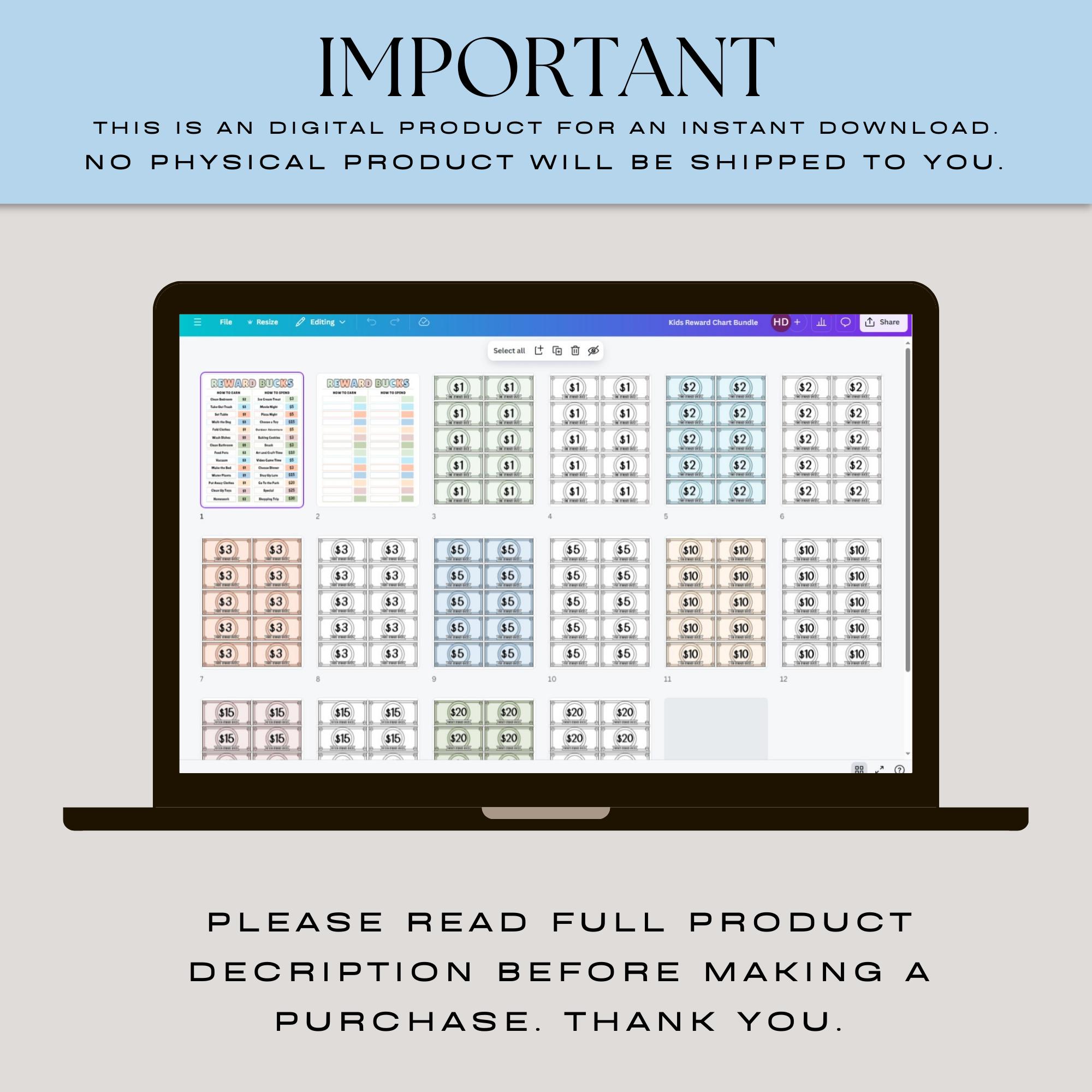Orange, Green and Blue Editable Kids Reward Chart With Reward Bucks ...