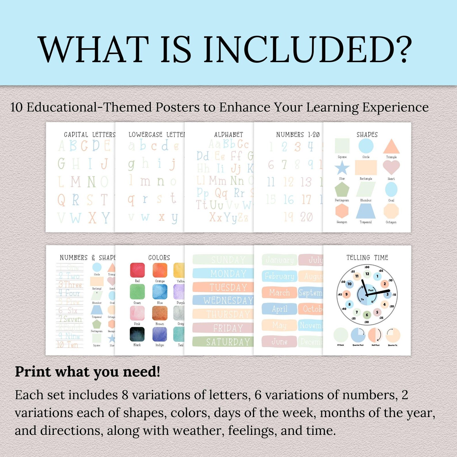 Orange,blue and Green Boho Educational Poster, Playroom Wall Décor ...