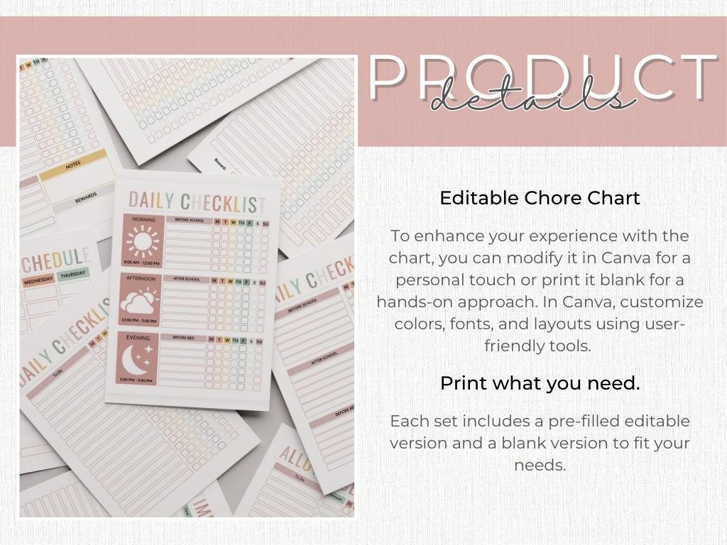 Earth Tones Editable Kids Chore Charts, Rewards and Allowance | Daily ...