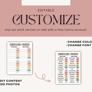 Earth Tones Editable Kids Reward Chart With Reward Bucks Allowance ...