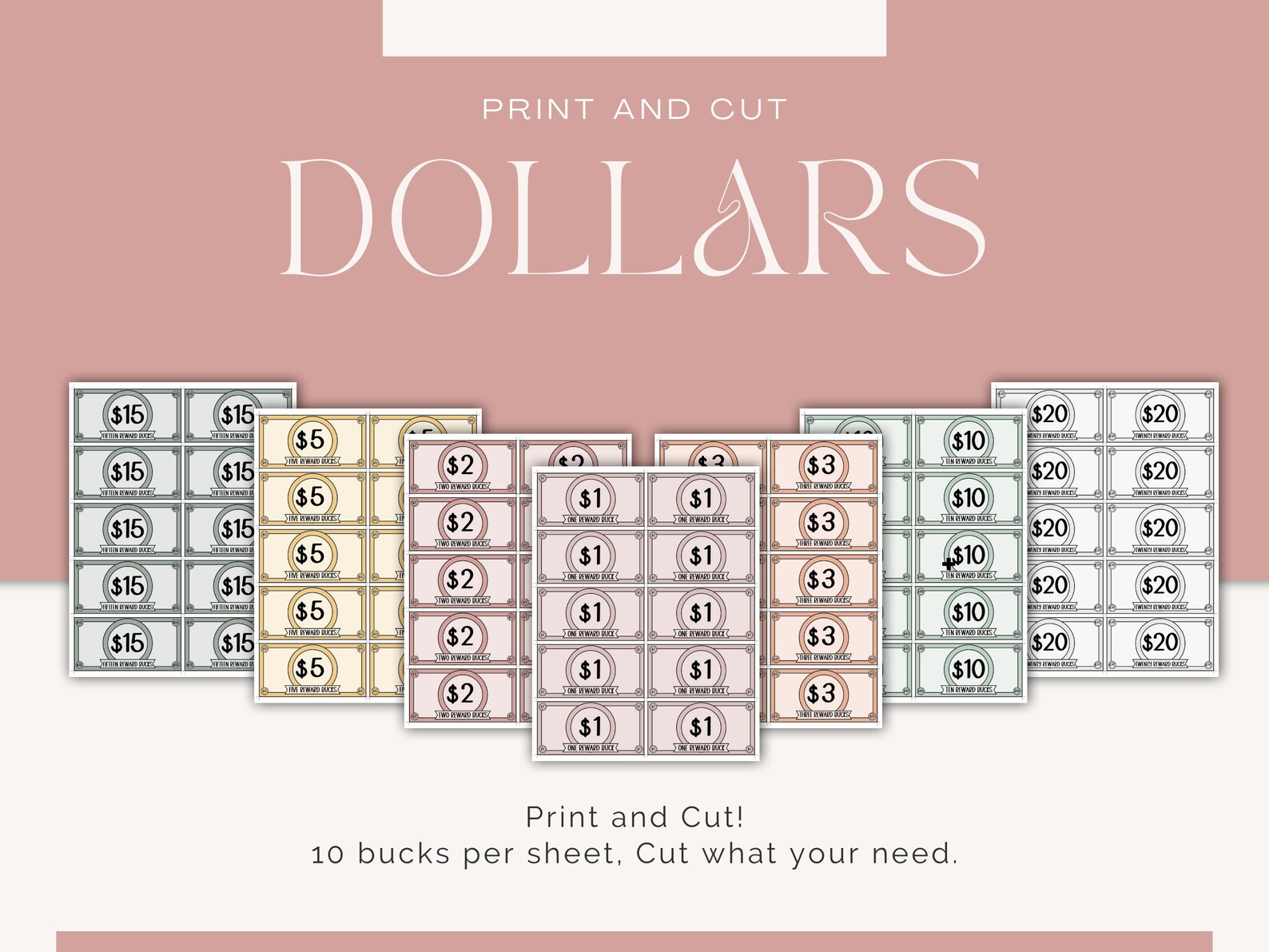 Earth Tones Editable Kids Reward Chart With Reward Bucks Allowance ...