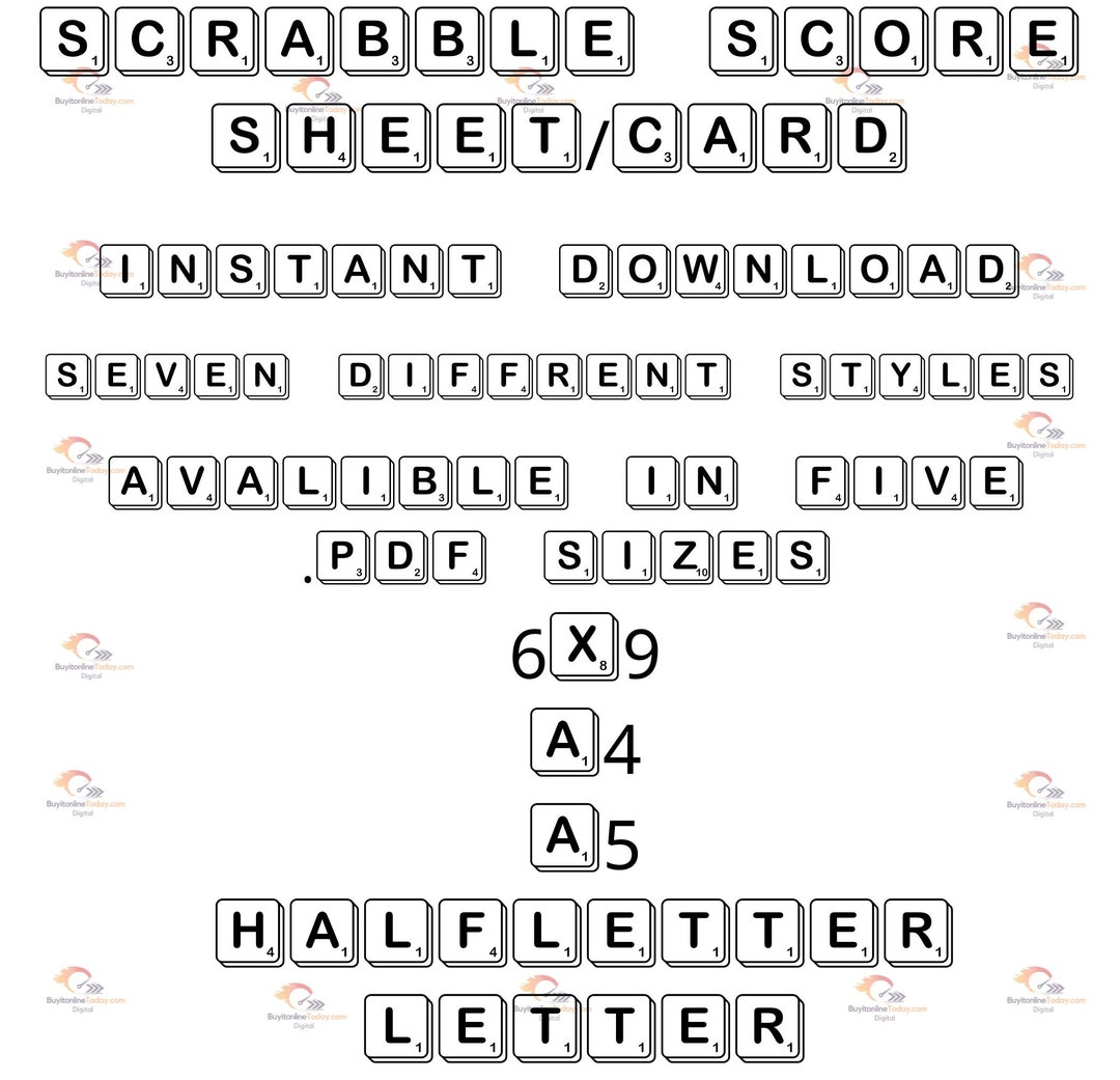 7 Different Styles Printable Scrabble Score Sheets, Scrabble Score Card ...