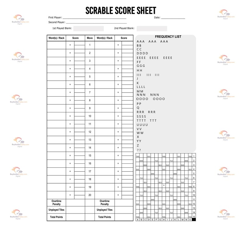 7 Different Styles Printable Scrabble Score Sheets, Scrabble Score Card ...