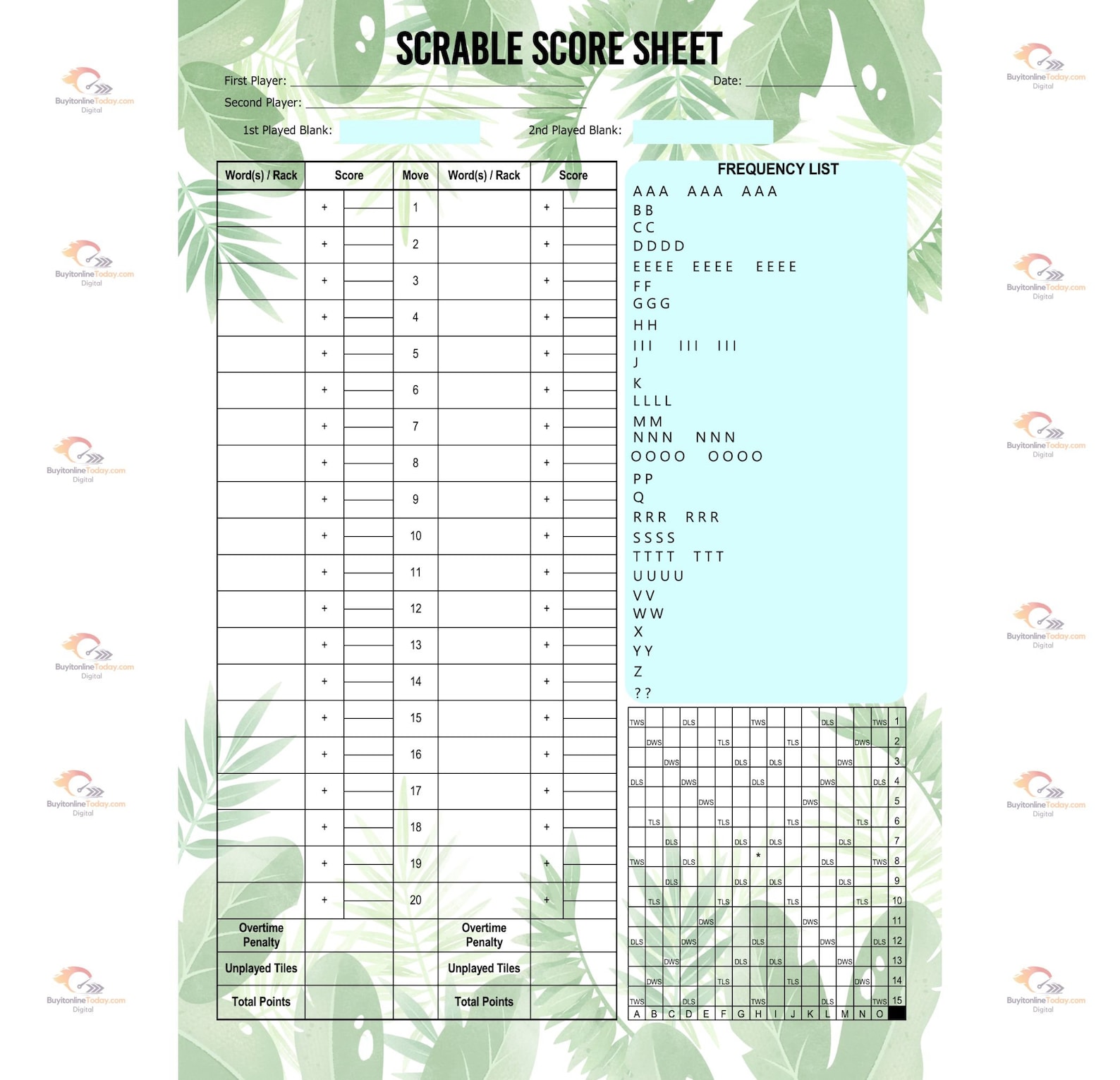 7 Different Styles Printable Scrabble Score Sheets, Scrabble Score Card ...