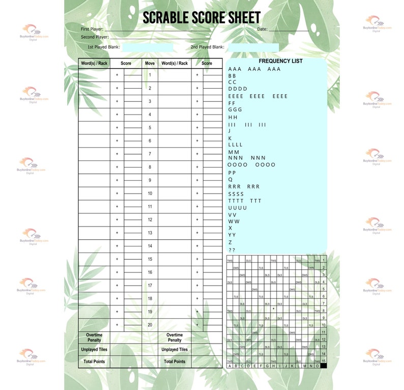 7 Different Styles Printable Scrabble Score Sheets, Scrabble Score Card ...