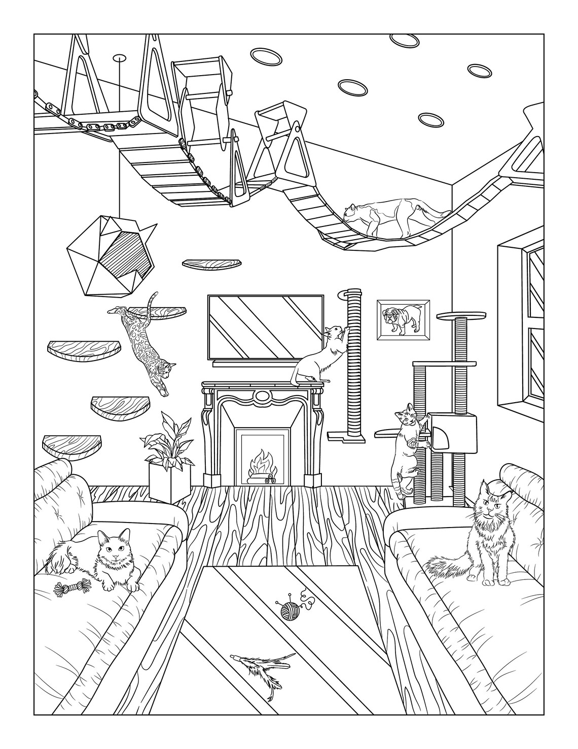 Cat Coloring Page Adult and Kids Colouring Book Cozy and Cute Cats 10 ...