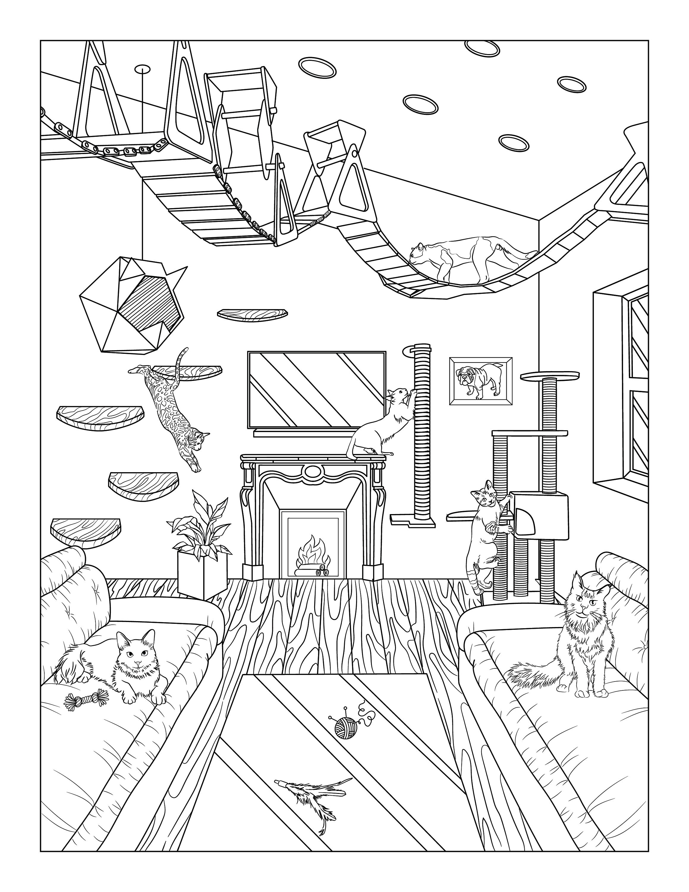 Cat Coloring Page Adult and Kids Colouring Book Cozy and Cute Cats 10 ...