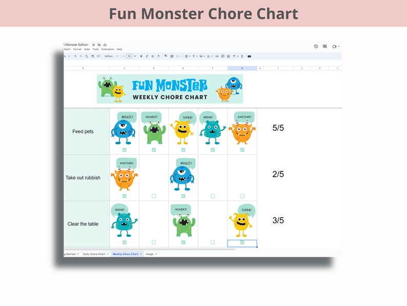 Chore Chart for Kids Monster Edition - Etsy