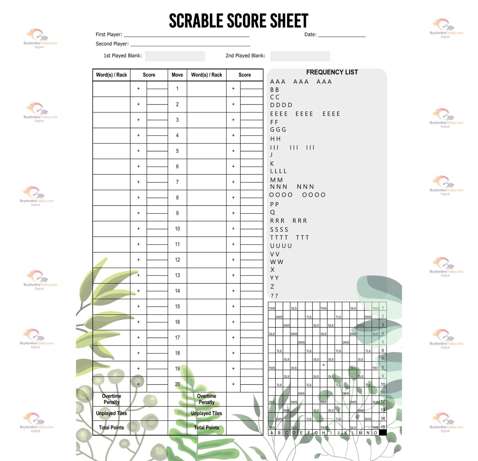 7 Different Styles Printable Scrabble Score Sheets, Scrabble Score Card ...