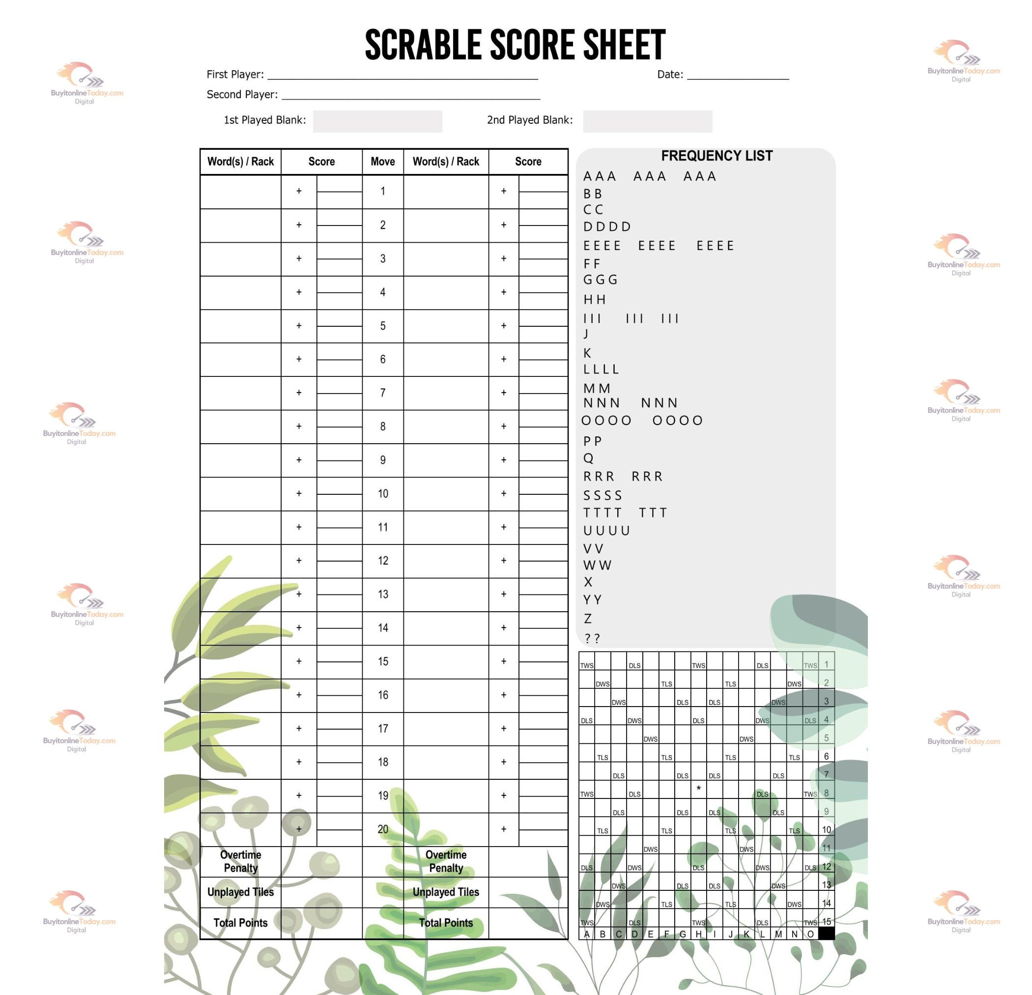 7 Different Styles Printable Scrabble Score Sheets, Scrabble Score Card ...