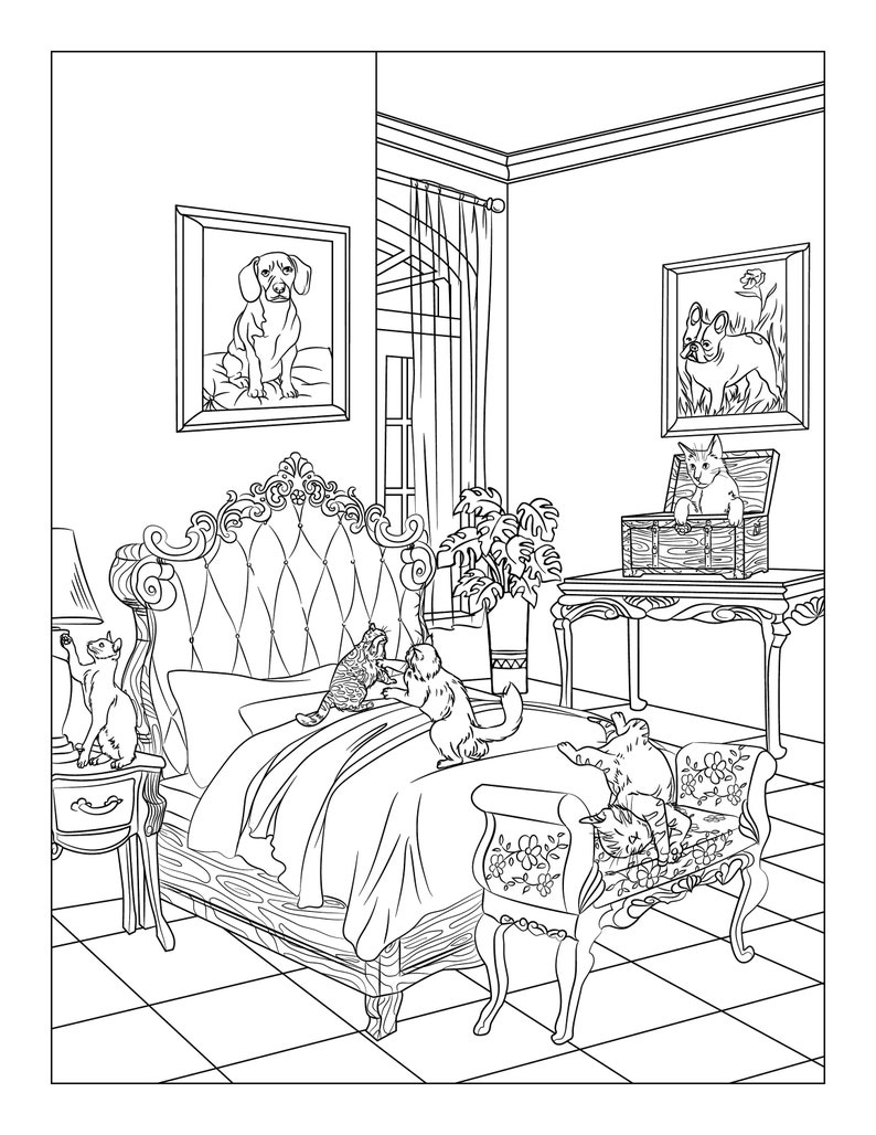 Cat Coloring Page Adult and Kids Colouring Book Cozy and Cute Cats 10 ...