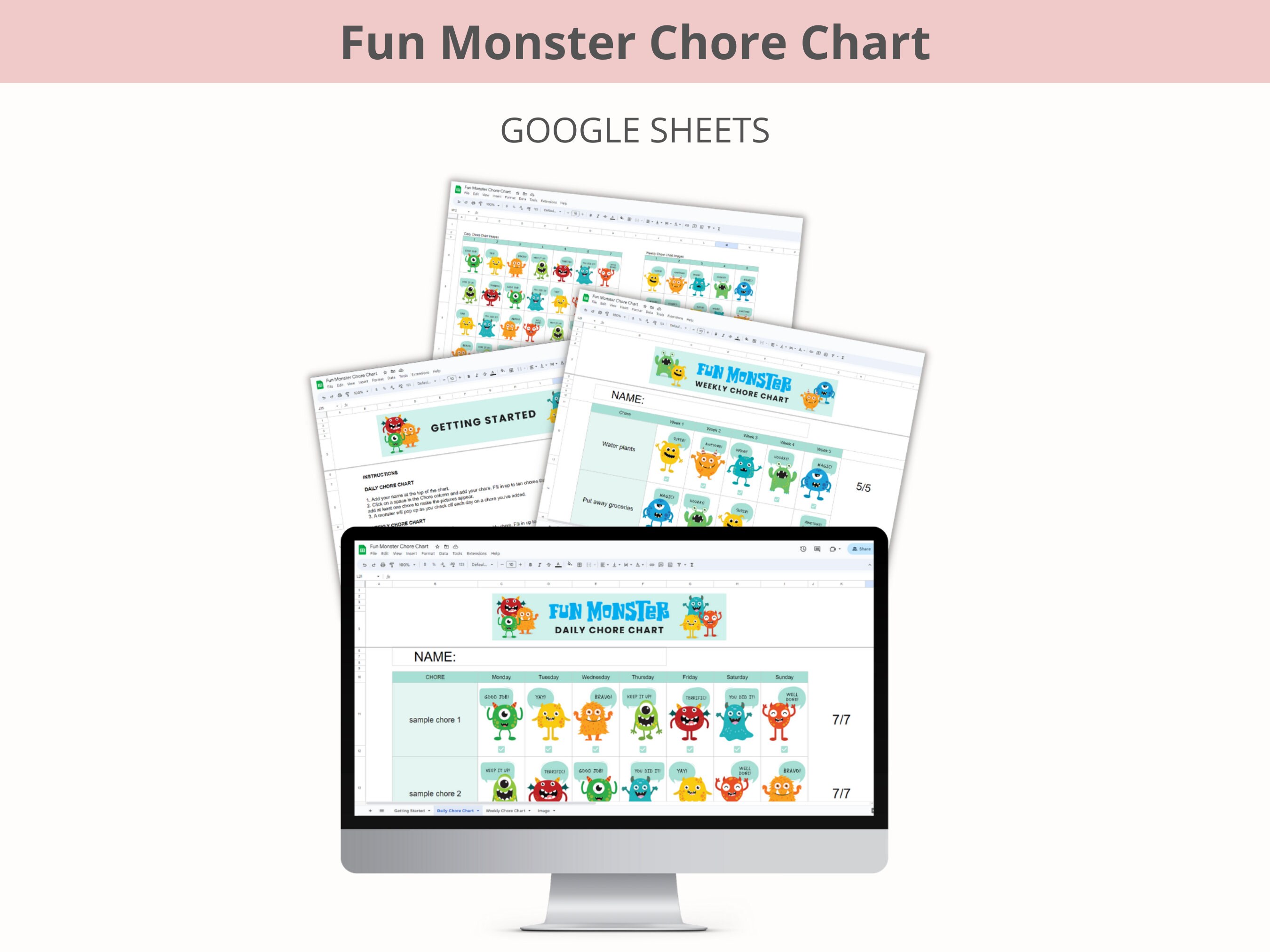 Chore Chart for Kids Monster Edition - Etsy