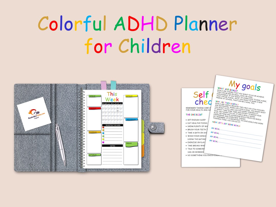 Colorful ADHD Planner for Children | Daily Plan, Goals, Self-care ...