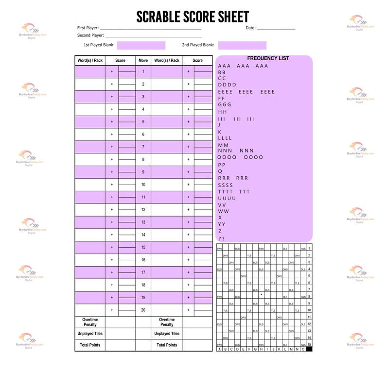 7 Different Styles Printable Scrabble Score Sheets, Scrabble Score Card ...