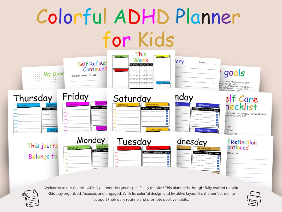 ADHD Planner for Kids, Printable Kids ADHD Planner, Kids School Planner ...