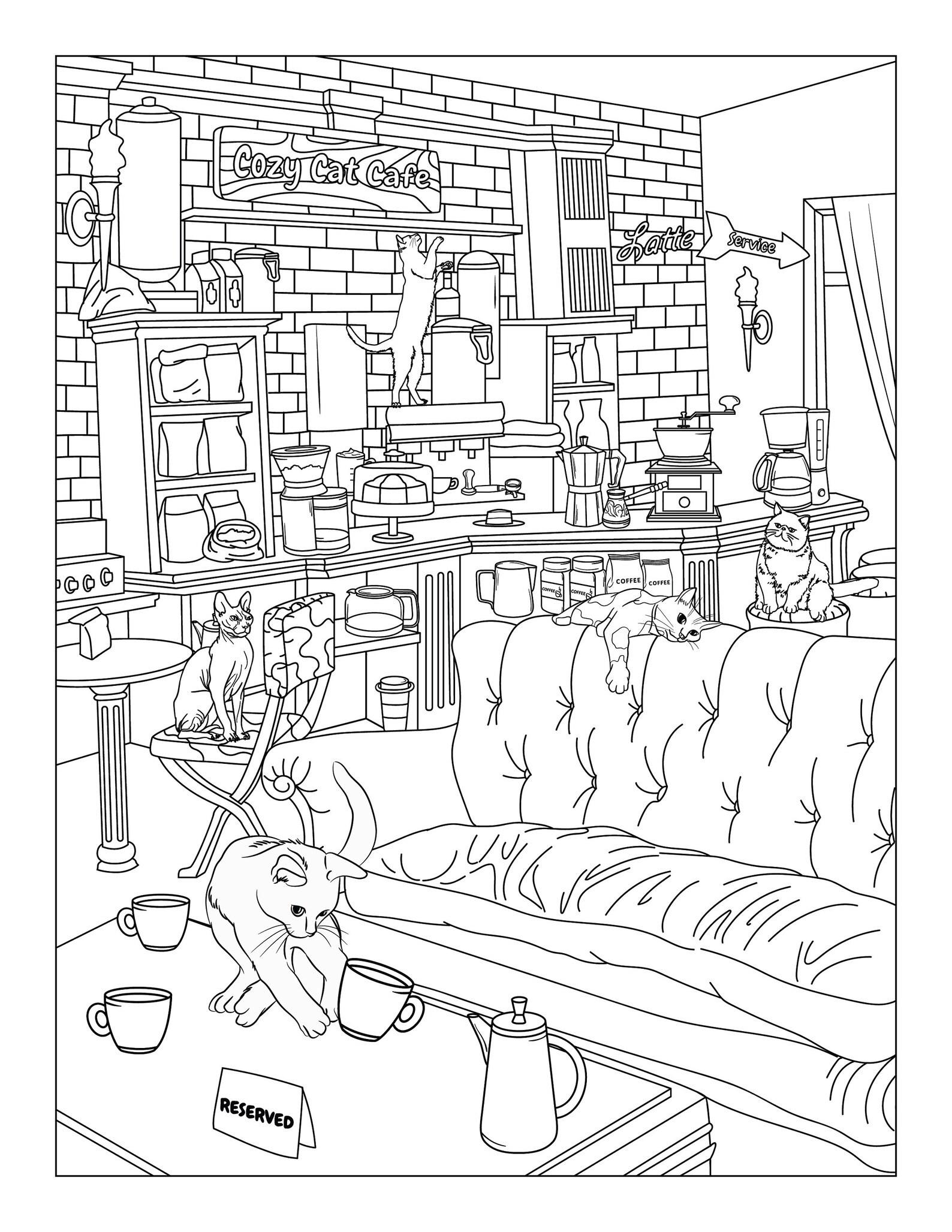 Cat Coloring Page Adult and Kids Colouring Book Cozy and Cute Cats 10 ...