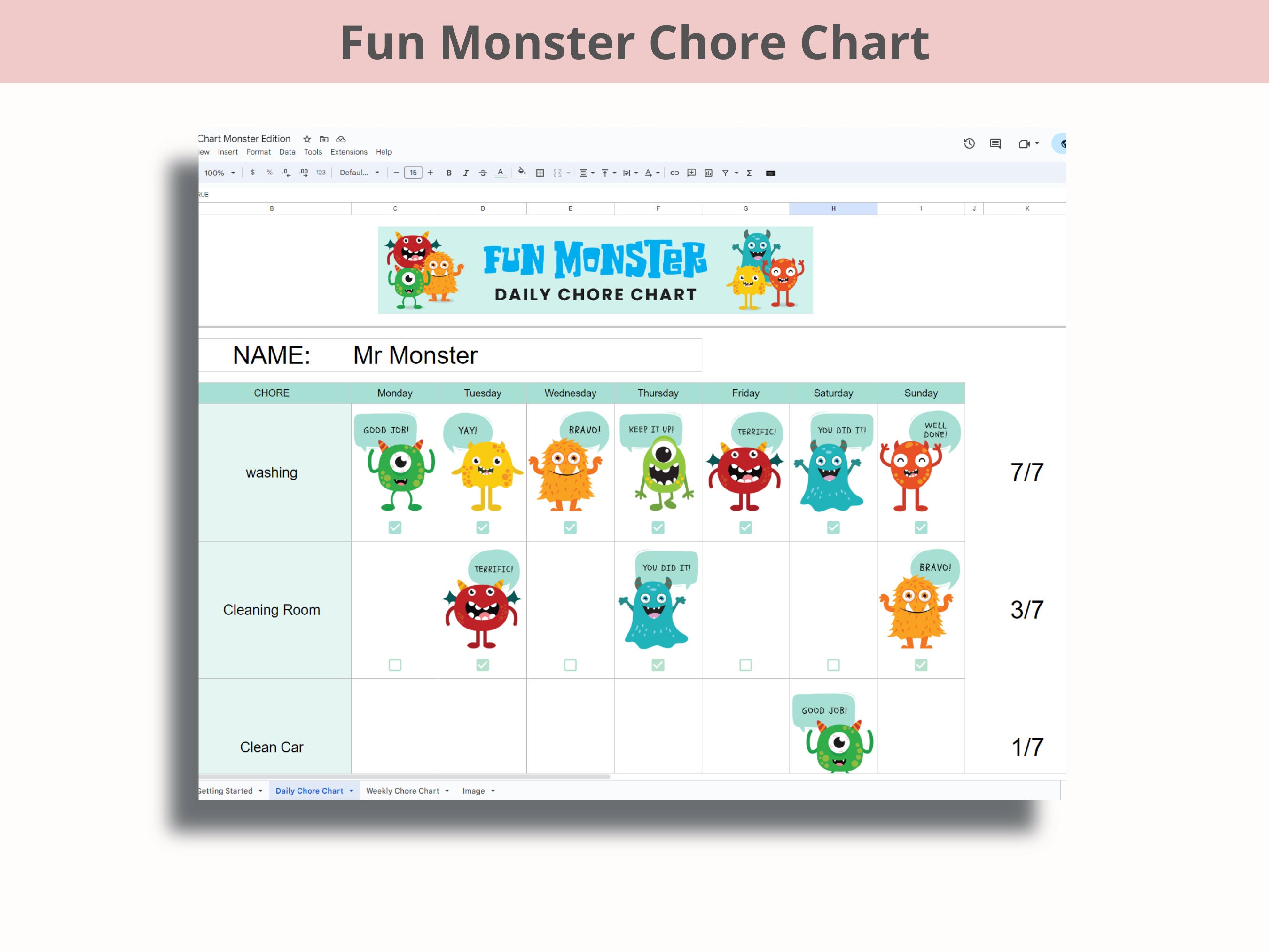 Chore Chart for Kids Monster Edition - Etsy
